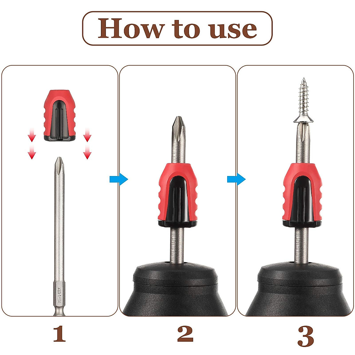 Magnetic Screw Holder Rings, 1/4 Inch/ 6.35 mm Screwdriver Driver Bits Magnetizer for Electric Drill and Hand Tools, Red (5 Pieces)