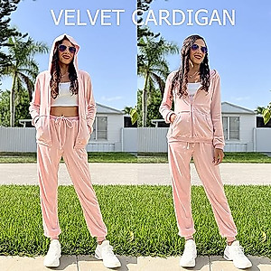 HOTOUCH Womens Hoodie Set Velour Jogging Track_Suit Active Wear Pink, Large