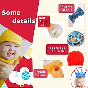 Serdios Baby Rattles Teething Toys 2pcs,Sensory Teether Toys,Grab Shaker Rattle,Tummy Time Rattle,Early Educational Infant Toys Gift Set,Newborn Birthday Gift Set for 0-3-6-9-12 Month for Babies