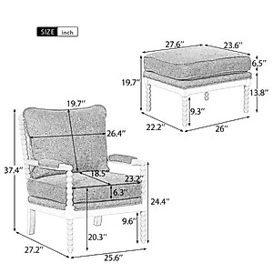 YISH SG000780ABK Modern Lounge Accent Velvet Single Sofa Chair with Ottoman and Armrests Pad, Upholstered Armchair for Living Room Bedroom Office, Black&White