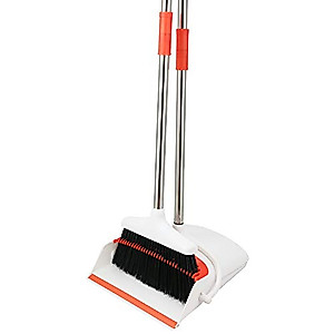 Broom and Dustpan Set - Strongest NO MORE TEARS 80% Heavier Duty - Upright Standing Dust Pan with Extendable Broomstick for Easy Sweeping - Easy Assembly Great Use for Home Kitchen Room Office Lobby