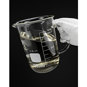 QWORK Beaker with Handle, 1000ml/33.81oz, Measuring Cup, Borosilicate Glass, Beaker Mug with Pouring Spout, 2 Pack