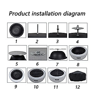 LEAYAN Garden Fire Pit Grill Bowl Grill Barbecue Rack Fire Pit Outdoor fire Pit, Heater with mesh Sparkle Screen Cover, Suitable for Garden, Picnic Terrace and Backyard Heating, Black