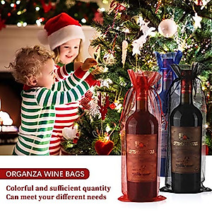 56 Pieces Organza Wine Bags, Bottle Organza Bags Sheer Organza Wine Wrapping Bags Wine Drawstring Pouches for Bottle Wrap Wedding, Birthday, Baby Shower Party, Christmas, T-Shirts, Candy