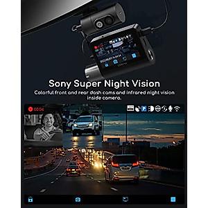 COOAU 2.5K Dash Cam Front and Rear Inside, 2.5K+1080P+1080P 3-Channel Dash Cam, Build-in GPS Wi-Fi, Dash Camera for Cars with Super IR Night Vision, 24-HR Parking Mode, Supports 512 GB Max (D50)