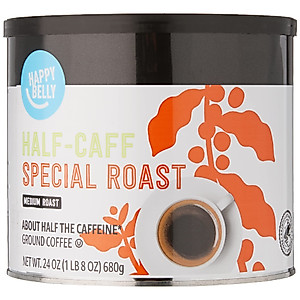 Amazon Brand - Happy Belly Half Caffeine Canister Coffee, Medium Roast, 24 Ounce