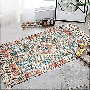 THE ART BOX Area Rug 2x3, Boho Tribal Area Rug, Patio Rug, Machine Washable for Living Room, Bedroom, Bathroom, Kitchen, Printed Persian Vintage Home Decor, Carpet for Indoor Outdoor (Blue & Red)