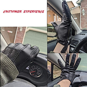 DooWay Short Black Touchscreen Real Leather Gloves, Imported Goatskin Leather Tassel Zipper Unique Pop Finger Gloves,size M