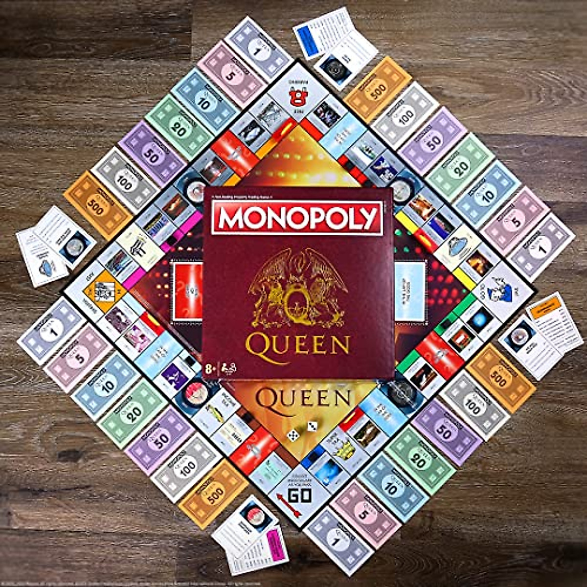 Monopoly Queen | Collectible Monopoly Game Featuring British Rock and Roll Band | Custom Game Board Featuring Familiar Artwork, Arenas, and More