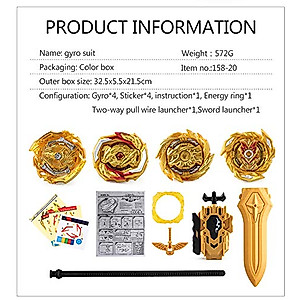 Bey Battle Burst Gyro Attack Blades Metal Fusion Evolution Combination with Arena, Launchers Grip & Battling Top(Golden)