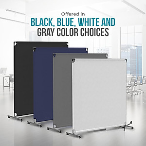 Steel-AID 50-inch Rolling Privacy Room Divider - Freestanding Office Wall Partition with Non See-Through Blackout Screen - Sturdy & Durable Iron Frame - Rolling Wheels - Black, White, Gray & Blue
