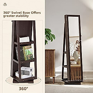 SERWALL 360 Rotating Jewelry Stand Organizer - Jewelry Armoire with Full-Length Mirror- Freestanding Dressing Mirror Jewelry Cabinet Storage - Brown