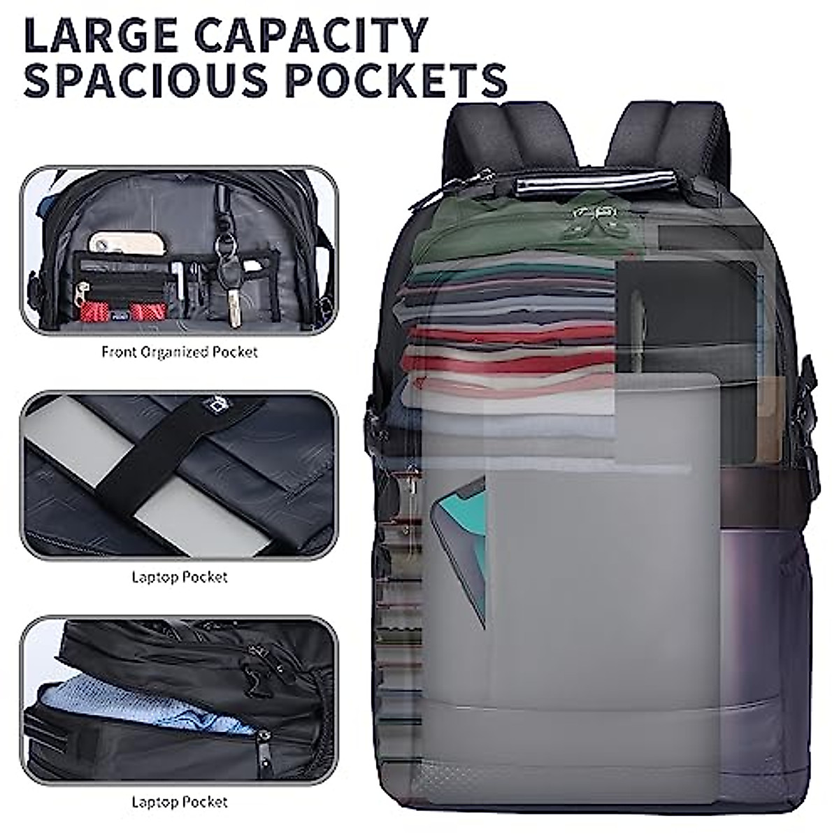 Gaokoixd Laptop Backpack 17 Inch Large Travel Backpack for Men Women Waterproof Computer Backpack Work Business College Backpack Bookbag TSA Friendly Carry on Backpack with USB Port, Black