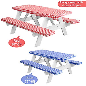 LINPRO 6ft and 8ft Fitted Picnic Table Cover and Bench Covers. These 2 Most Common Sizes Reusable Outdoor Picnic tablecloths with Elastic Will Cover Most Camping Picnic Tables and Folding Tables.