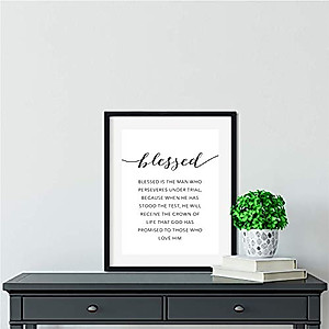 Andaz Press Unframed Black White Wall Art Decor, Bible Verses, James 1:12: Blessed is the man who perseveres, he will receive the crown of life that God has promised to those who love him., 1-Pack