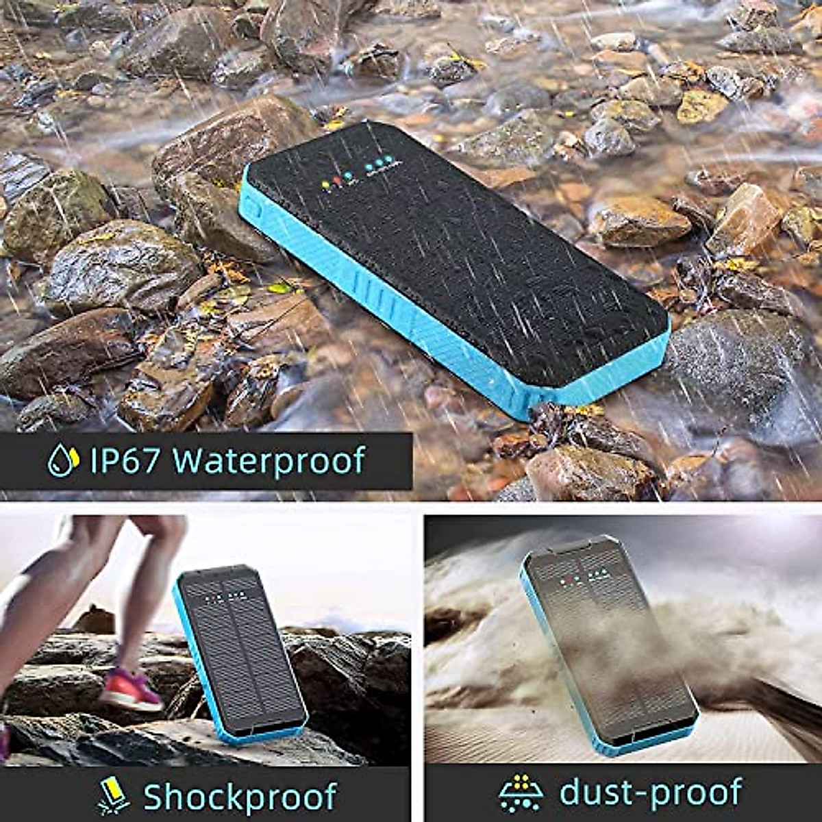 Solar Charger Power Bank 30000mAh, PD 20W Solar Phone Charger QC3.0 Fast Charging, 10W Wireless Charging, LED Flashlight Waterproof, Outdoor Solar Powerbank Portable Charger for iPhone Android