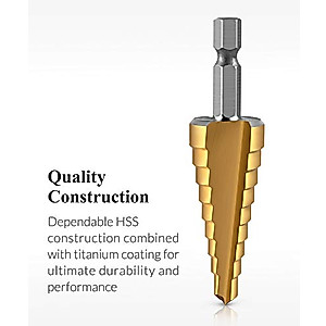 QWORK 3 Pcs Titanium Step Drill Bit Set, High Speed Steel, 1/8" - 3/4" Total 28 Sizes, HSS Multiple Hole Drilling Cutting with Storage Bag