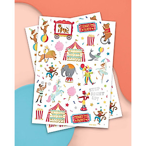 xo, Fetti Circus Party Temporary Tattoos - 42 Gold + Silver Foil Styles | Circus Birthday Party Supplies, Carnival Party Favors, Circus Animals Temp Tats, Clown Arts and Crafts