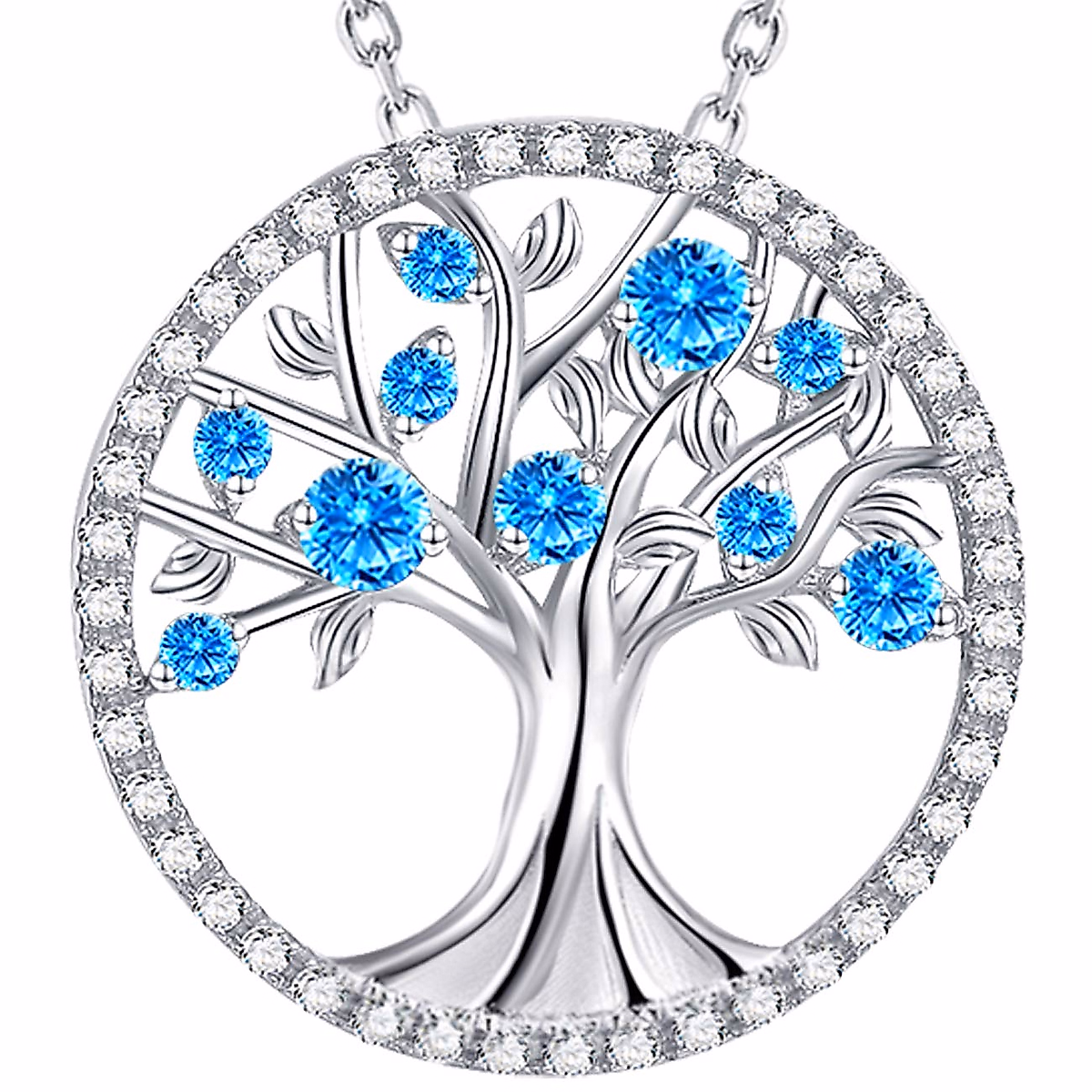 Birthday Gifts for Wife Mom Tree of Life Necklace March Birthstone Aquamarine Jewelry for Her Sterling Silver Necklace