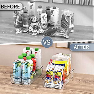 Clear Plastic Food Storage Organizer Bins,8 Pack Pantry Organizations and Storage Bins with Removable Dividers, Stackable Refrigerator Organizer Bins Fridge Organizers Kitchen Cabinet Organizers