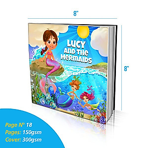 Personalized Story Book by Dinkleboo - "The Mermaids" - For Kids Ages 0-8 Years Old - A Story About Your Daughter or Son Meeting New Magical Friends - Smooth Satin Paper - In Soft Cover (8"x 8")