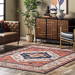 nuLOOM Carolyn Machine Washable Tribal Motif Area Rug, 8' x 10', Rust