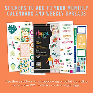 Happy Planner 18 Month Classic Planner Sticker Pack Bundle – Bright Travels - Classic Sized Planner (7” x 9.75”) July 2023 – Dec 2024 & 30 Sheet Sticker Book, 680 Stickers Total