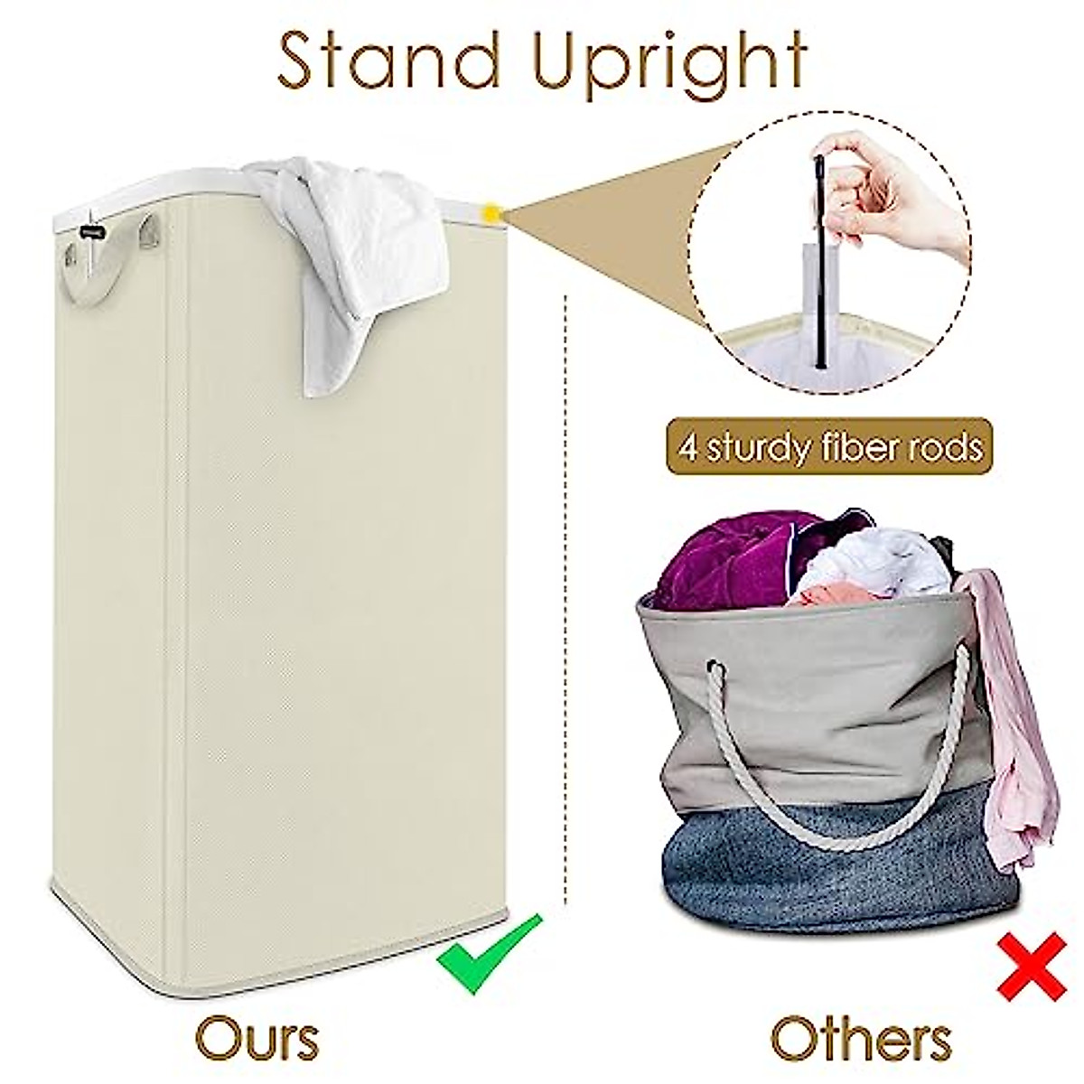 SNIGJAT Extra Large Laundry Hamper 100L, Tall Laundry Basket with Sturdy Handles, Dirty Clothes Basket for Bedroom, Large Basket, Sturdy Storage Basket for Clothes Toys Beige