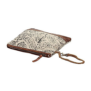 Myra Bag Floral Upcycled Canvas Wristlet Bag S-1019, Brown, Small