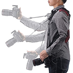 ztowoto Camera Shoulder Double Strap Harness Quick Release Adjustable Dual Camera Tether Strap with Safety Tether and Lens Cleaning Cloth for DSLR SLR Camera