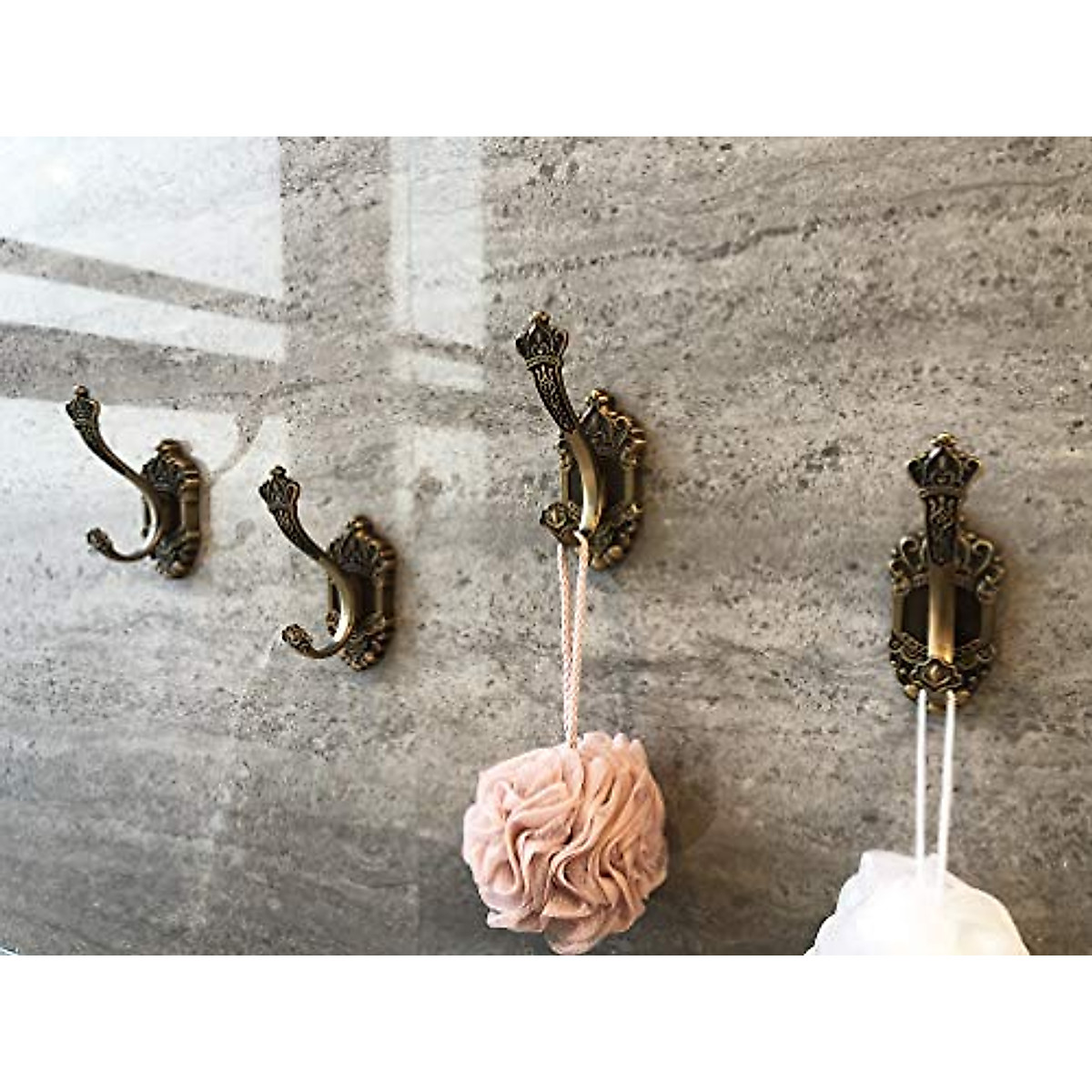 SDH Rustic Coat Hooks - Wall Mounted Towel Hooks - Aluminum Heavy Duty Wall Hooks for Hanging Coats Purse Bags & Clothes in Bathroom & Hallway, Crown Themed Pack of 2 Antique Brass Utility Hooks