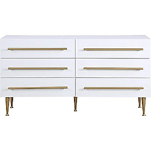 Meridian Furniture 844White-D Marisol Collection Modern | Contemporary Dresser with Brushed Gold Metal Legs and Handle, 60" W x 18" D x 32" H, White