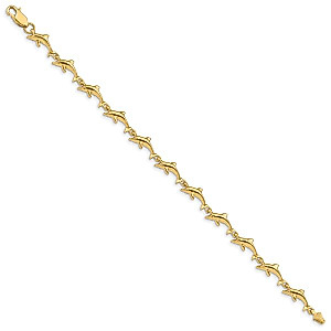 IceCarats 14K Yellow Gold Sea Dolphin Ocean Fish Beach Nautical Chain Charm Bracelet