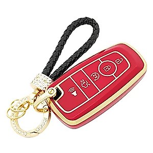 Soft TPU Key Fob Cover Case Fit for 2017 2018 2019 Ford Fusion Edge Mustang F150 Explorer Expedition Ecosport Keyless Entry Remote Holder Skin Jacket Protector with Keychain (Red)