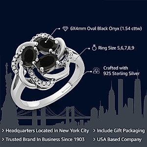 Gem Stone King 925 Sterling Silver Black Onyx Ring For Women (1.54 Cttw, Oval 6X4MM, Gemstone December Birthstone, Available In Size 5, 6, 7, 8, 9)