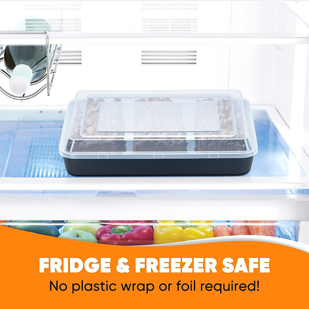 E-far Baking Pans with Lids Set of 3, Nonstick Sheet Cake Pan for Oven Lasagna Brownie Casserole - 12.5/10.5/9.4Inch, Rectangle Metal Bakeware Set, Stainless Steel Core - 6 Pieces(3 Pans + 3 Covers)