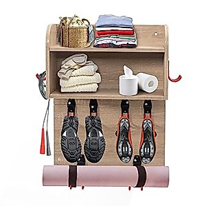 BETTAHOME Peloton Shelf Home Gym Storage Organizer for Shoe, Towel and Accessory Wall Mounted Rack Light Wood Color