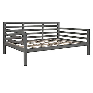 Full Size Wooden Daybed Frame, Dual-use Sturdy Sofa Bed with Wood Slat Support for Bedroom Living Room, No Spring Box Needed for Boys Girls Teens Adults, Under Bed Storage, Space Saving (Gray)
