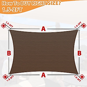 Patio Sun Shade Sail Canopy, 8' x 16' Edge Double-Layer Reinforcement Rectangle Shade Cloth Block Sunshade Fabric - Outdoor Cover Awning Shelter for Pergola Backyard Garden Yard (Brown Color)
