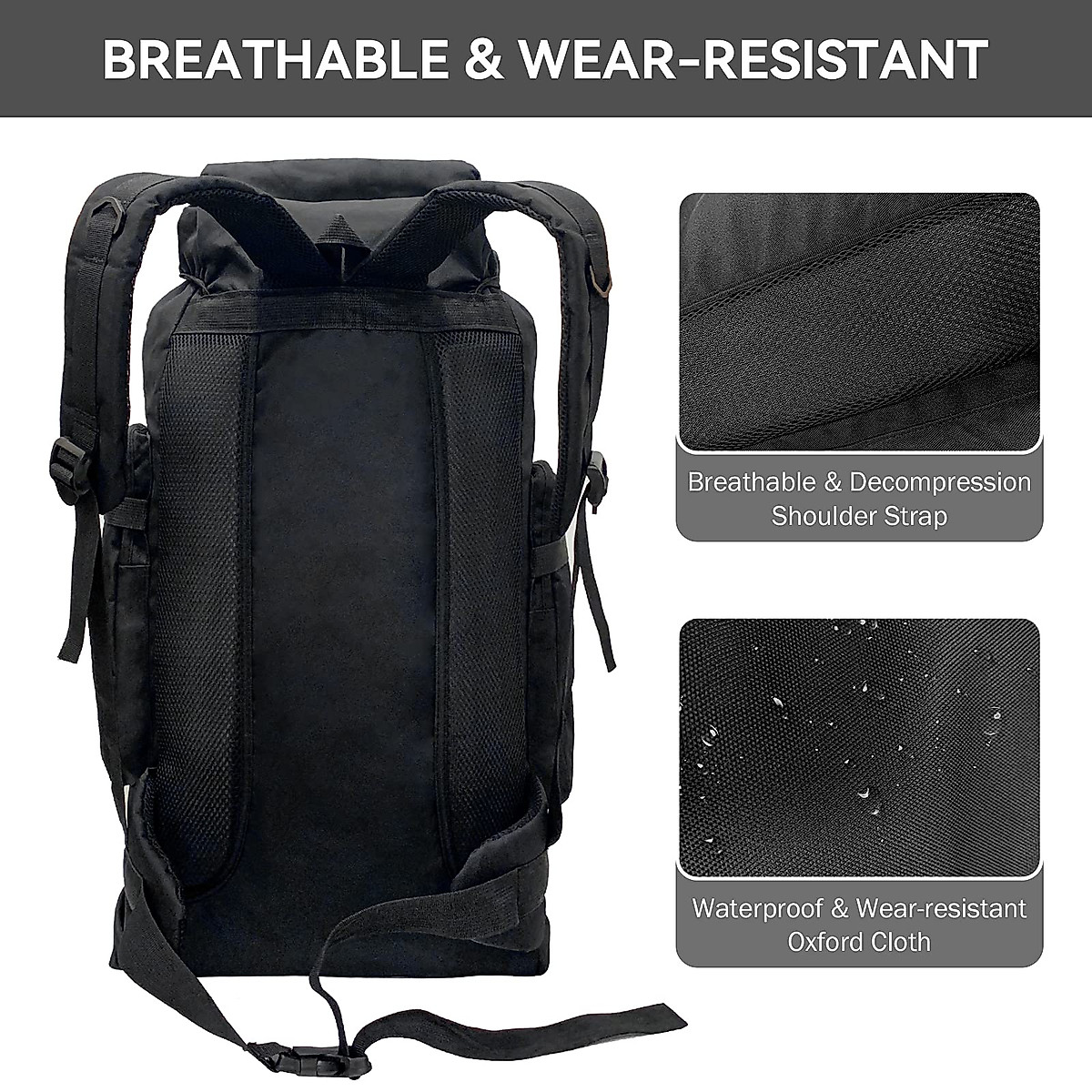 FLYKEPER 75L Hiking Backpack Outdoor Trekking Bag Lightweight Waterproof Bag Ski Backpack Tactical Backpack, New Black