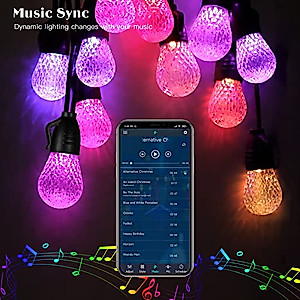 Outdoor String Lights 53FT RGB Color Changing Patio String Lights With App & Remote Control, 25 Bulbs Smart LED String Lights IP66 Waterproof Shatterproof 8 Scene Modes For Patio, Balcony, Garden