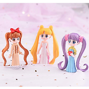 HYSTYLE 6 Pcs Lovely Girl Figurines Toys Mini Figure Collection Playset, Cake Topper Toy Doll Set, Car Doll, Office Ornament, Miniature Decorations, Landscape Scenes