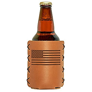 Oowee Products Leather Can Holder | Fits 12 to 16 Ounce Cans, Great for Soda, Beer and Seltzer, Great Gift for Men and Women, Genuine Leather, Made in the USA - American Flag