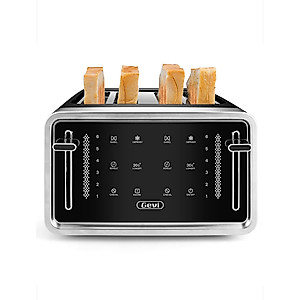 Gevi Toaster 4 Slice,Led Display Touchscreen Bagel Toaster with Dual Control Panels of Bagel/Reheat/Defrost/Cancel/Toasting One Slice/Longer Function,6 Shade Setting