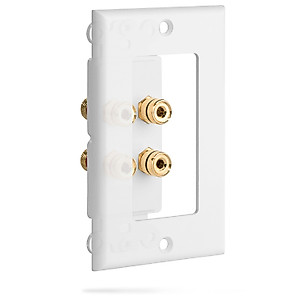 Fosmon Home Theater Wall Plate - Premium Quality Gold Plated Copper Banana Binding Post Coupler Type Wall Plate (White) (Two Speaker)