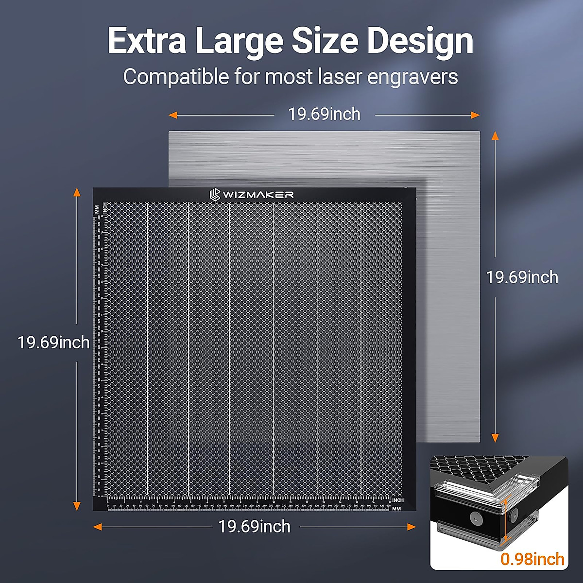 WIZMAKER Honeycomb Laser Bed, 500mmx500mm Honeycomb Working Table Laser Cutter Bed for Laser Engraver Laser Cutting Machine, Fast Heat Dissipation, Smooth Edge Cutting, Black