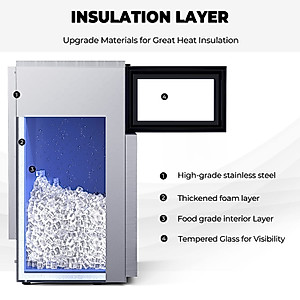 COSTWAY Commercial Ice Maker Machine, 180LBS/24H Stainless Steel Under Counter Freestanding Ice Machine for Restaurant with Self-Cleaning Function, 63 Ice Cube Ready in 13-18 mins, 35 LBS Storage Bin