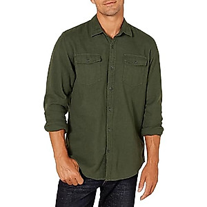 Amazon Essentials Men's Regular-Fit Long-Sleeve Two-Pocket Flannel Shirt, Olive Heather, Large