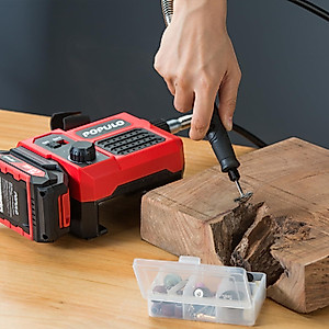 POPULO 20V Cordless Flex Shaft Rotary Tool, Variable Speed Power Rotary Tool Kit with 80 Accessories, 2.0Ah Battery and Charger, Tools used for High-Precision Cutting and Large Wood Carving