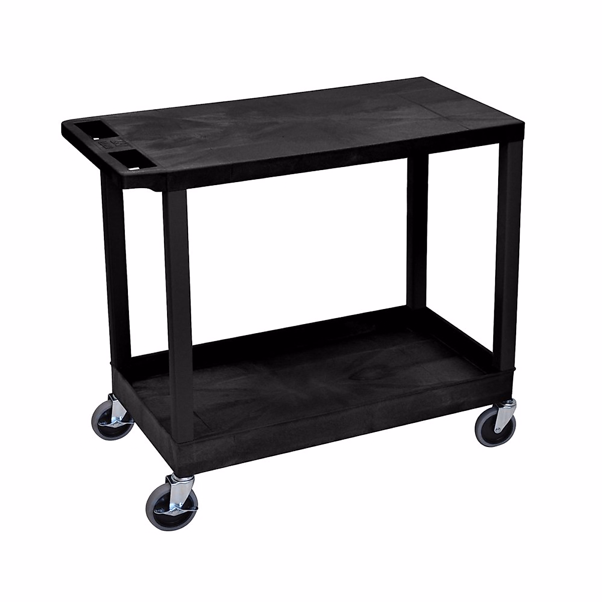 Offex 32" x 18" Mobile Heavy-Duty Multipurpose Utility Cart with One Tub and One Flat Shelf, Push Handle - Black, Great for Garage, Shop or Storage Area
